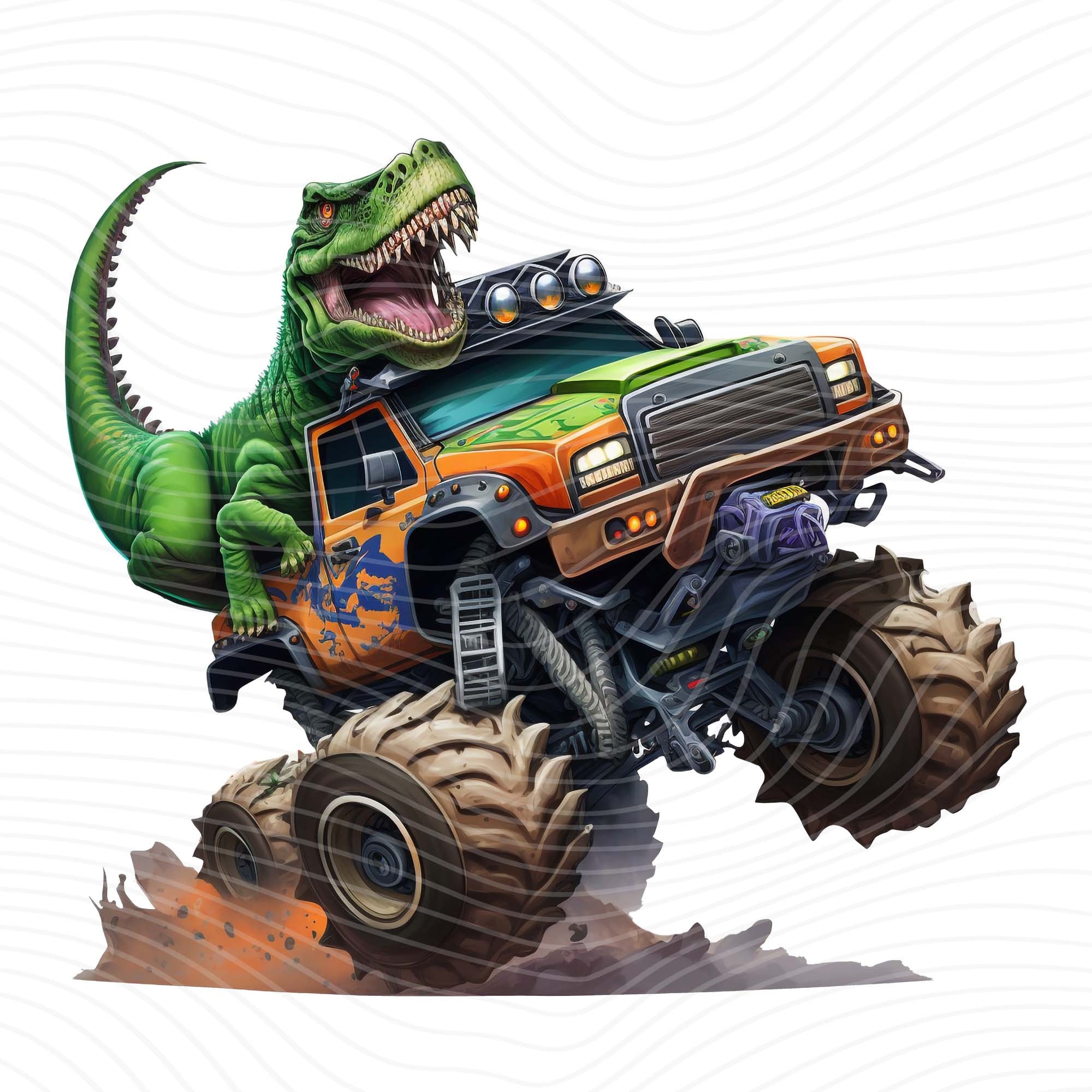 Monster Truck & T-rex Dinosaur Clipart: Sublimation PNG (digital ...