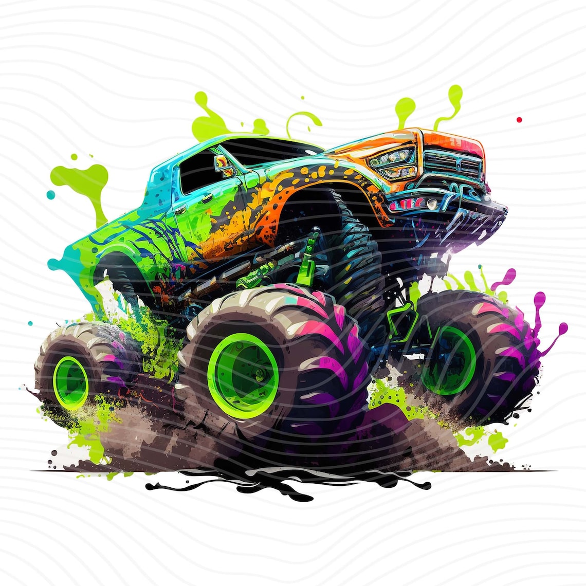 Colorful Monster Truck Clipart: PNG Sublimation Design (digital ...