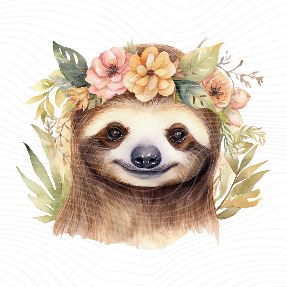 Cute Boho Sloth Clipart, Sloth Watercolor, Nursery Baby Sloth PNG ...