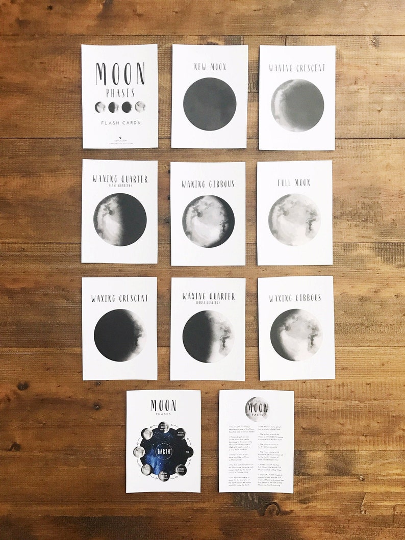 Phases of the Moon cards Homeschool printable Learning | Etsy