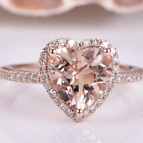 Heart Shaped Halo Morganite Ring Morganite Engagement Ring - Etsy