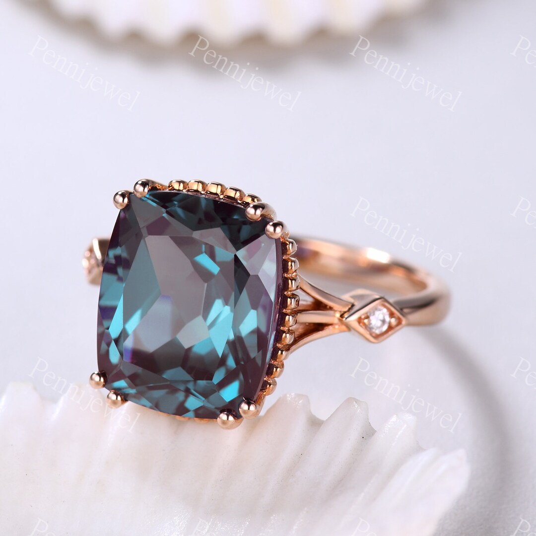12x10mm Big Alexandrite Engagement Ring,vintage Alexandrite Ring,june ...