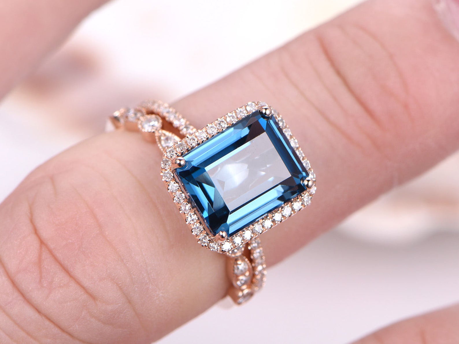 Topaz Engagement Ring Set London Blue Topaz Ring Diamond - Etsy