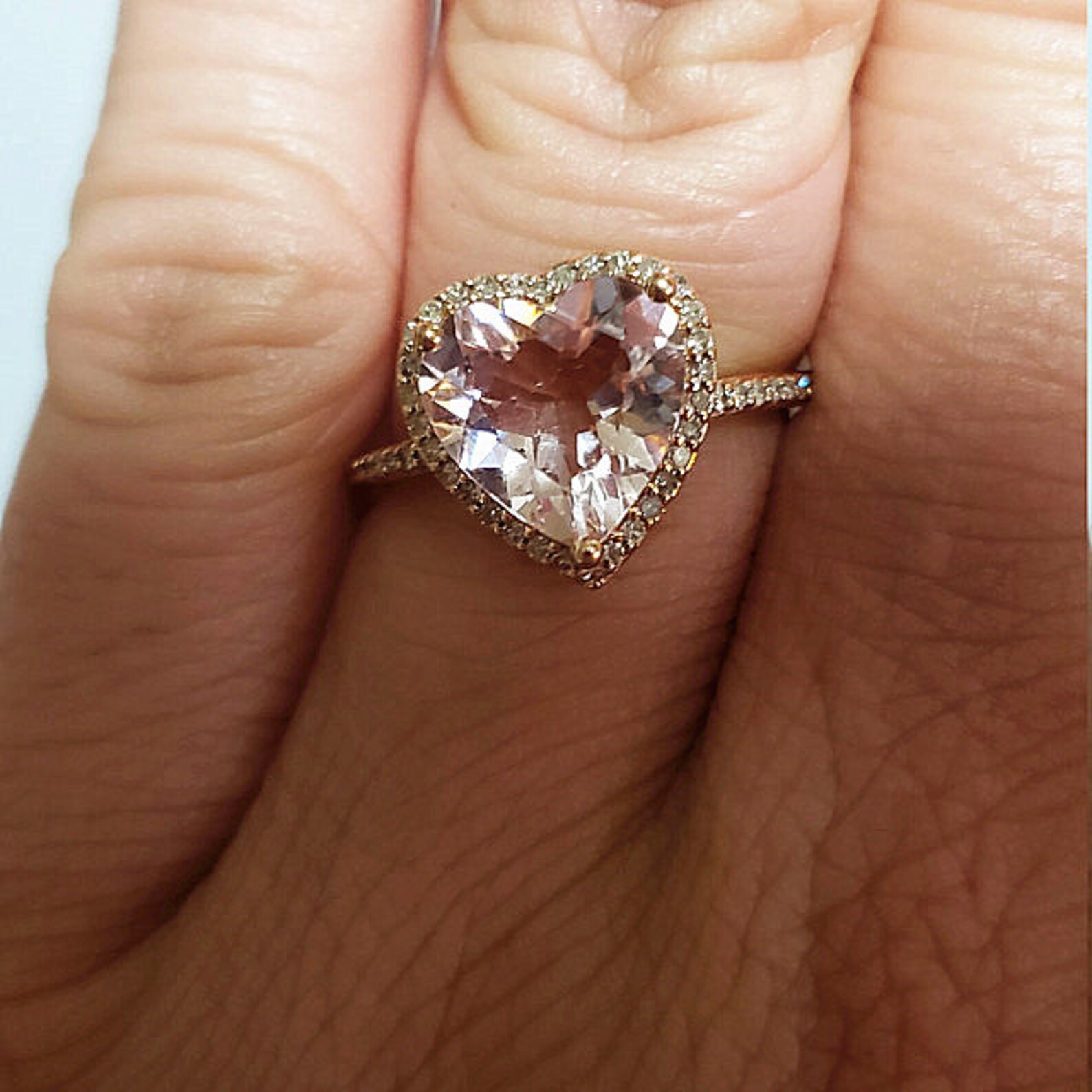 Heart Shaped Morganite Engagement Ring Rose Gold Half Eternity Diamond ...