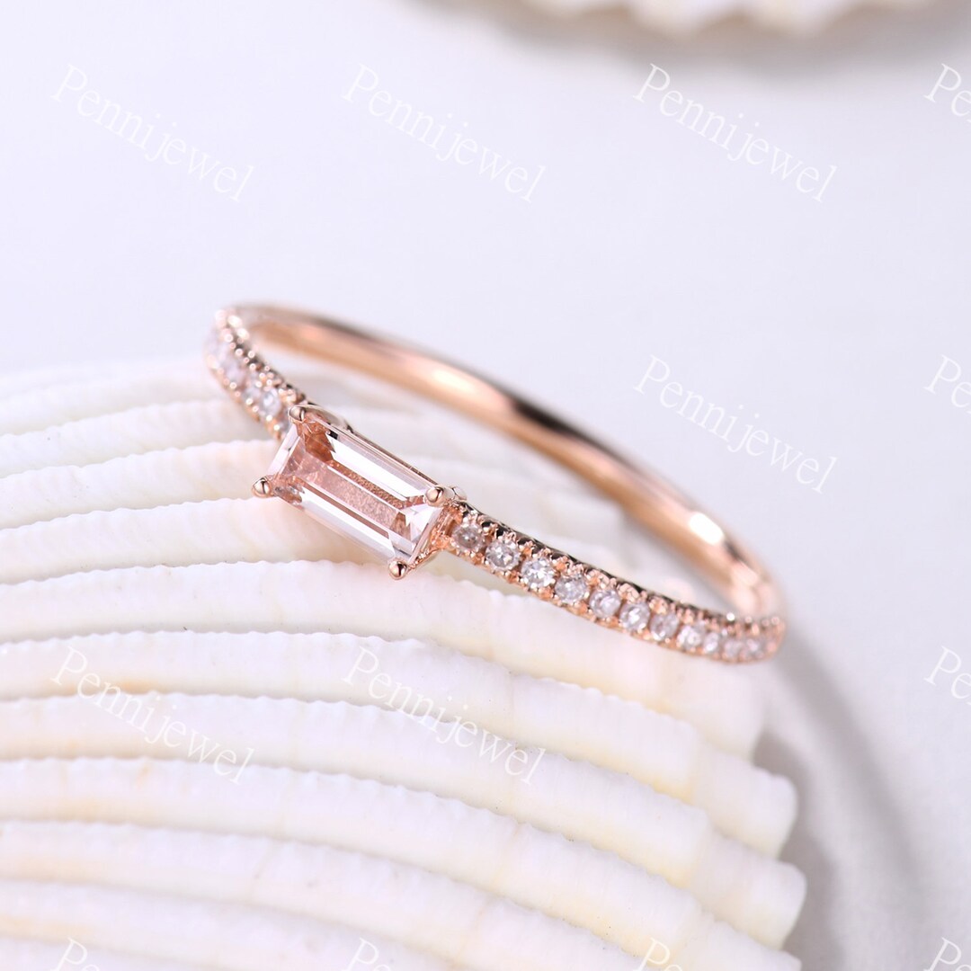 Baguette Morganite Promise Ring,dainty Natural Morganite Engagement ...