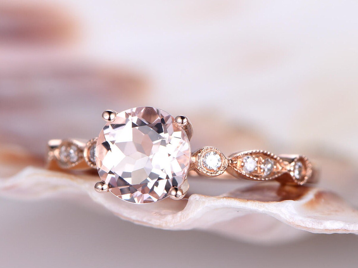 Pink Morganite Ring VS Morganite Engagement Ring 6.5mm Round Cut ...