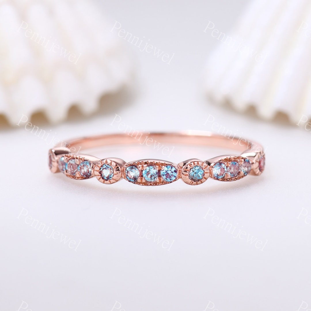 Art Deco Alexandrite Wedding Band,alexandrite Eternity Ring,vintage ...