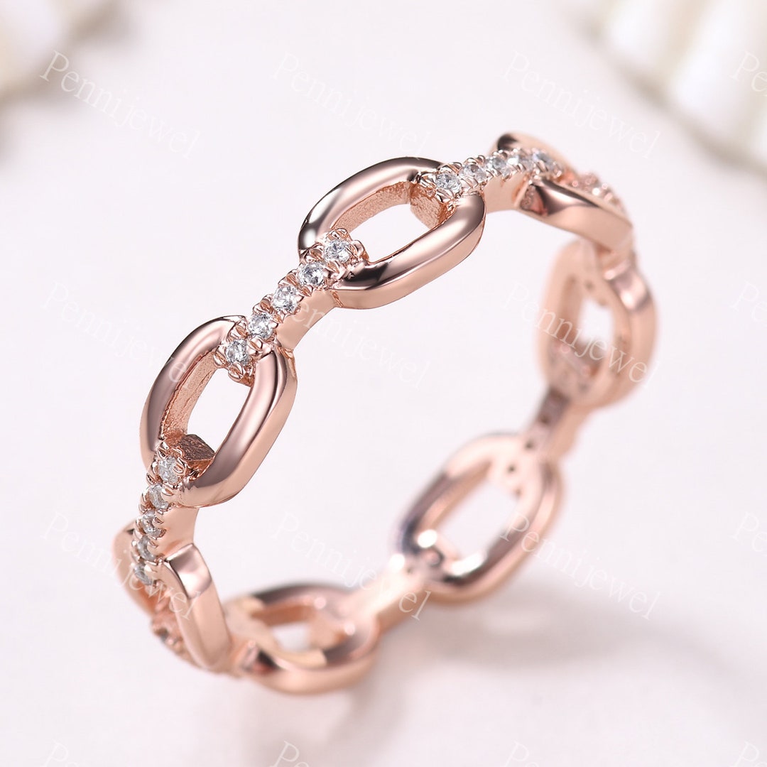 Rose Gold Paper Clip Ring Dainty Chain Ring With Diamond Thick Chain ...