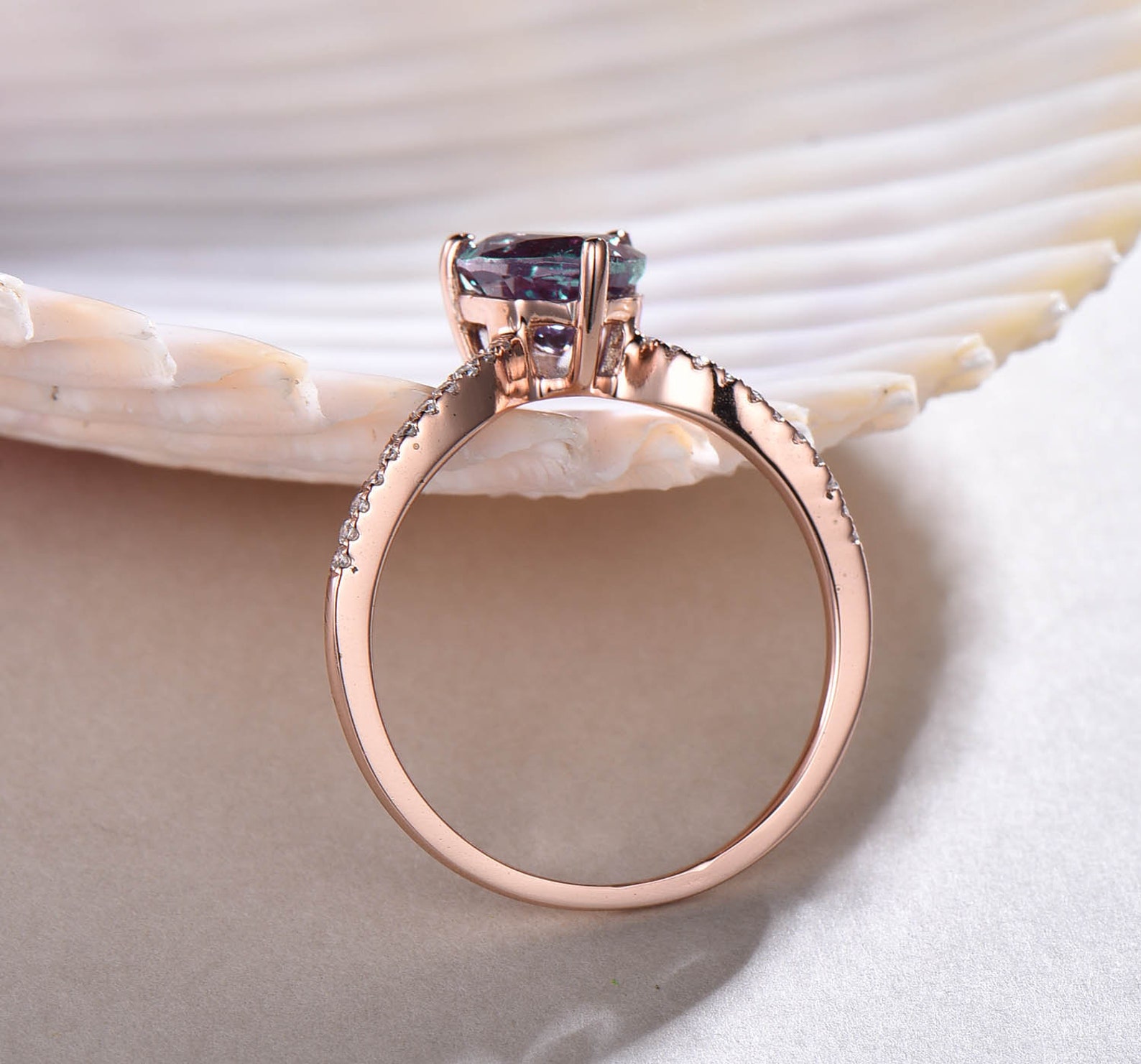 Heart Shaped Alexandrite Engagement Ring Women Unique Moissanite ...