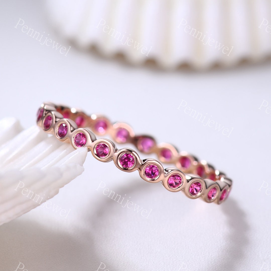 Ruby Wedding Ring Full Eternity Wedding Band Stackable Ruby Band Bezel ...