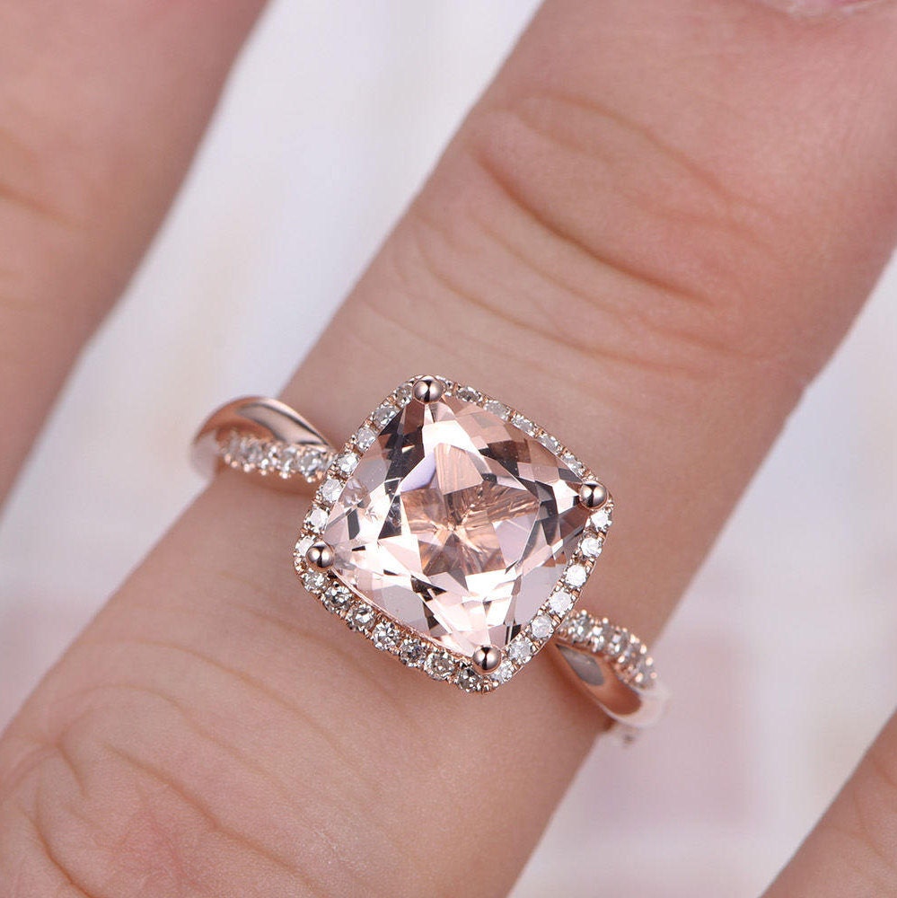 8mm Cushion Cut Morganite Bridal Ring Morganite Ring Twist - Etsy