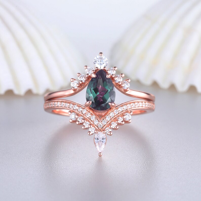 Alexandrite Wedding Set Alexandrite Engagement Ring Rose Gold | Etsy