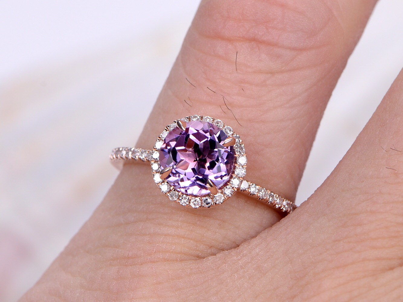 Round Cut Natural Amethyst Engagement Ring 6.5mm Amethyst | Etsy
