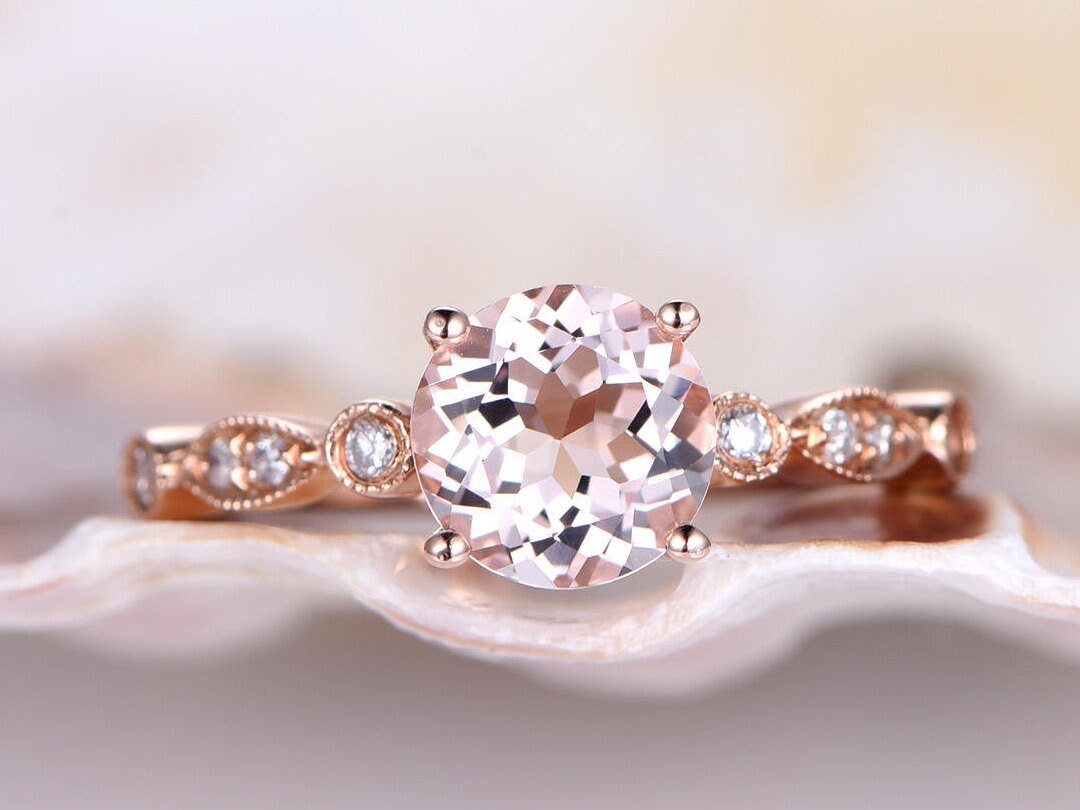 Pink Morganite Ring VS Morganite Engagement Ring 6.5mm Round Cut ...