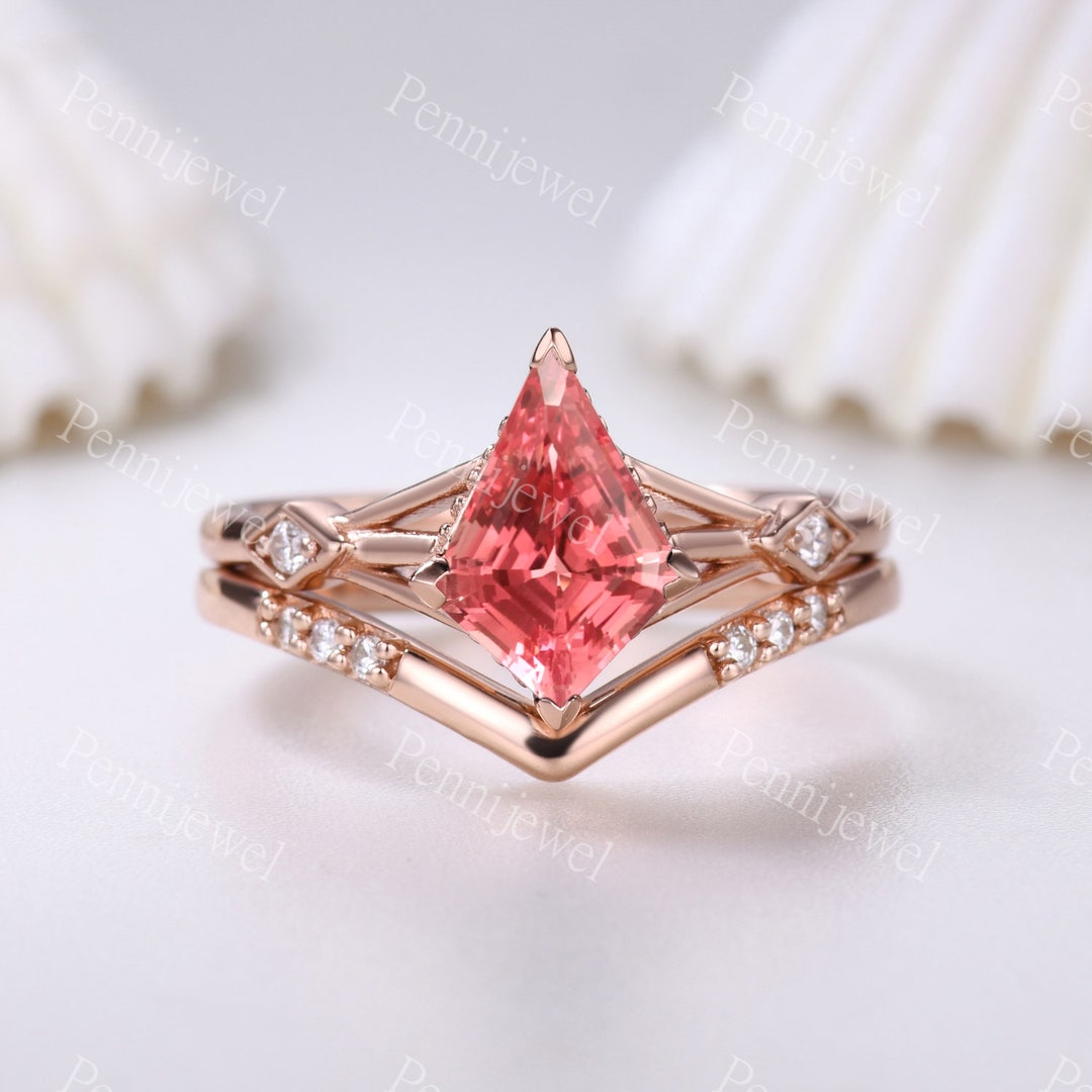 Vintage Padparadscha Sapphire Bridal Set,kite Cut Orange Sapphire ...