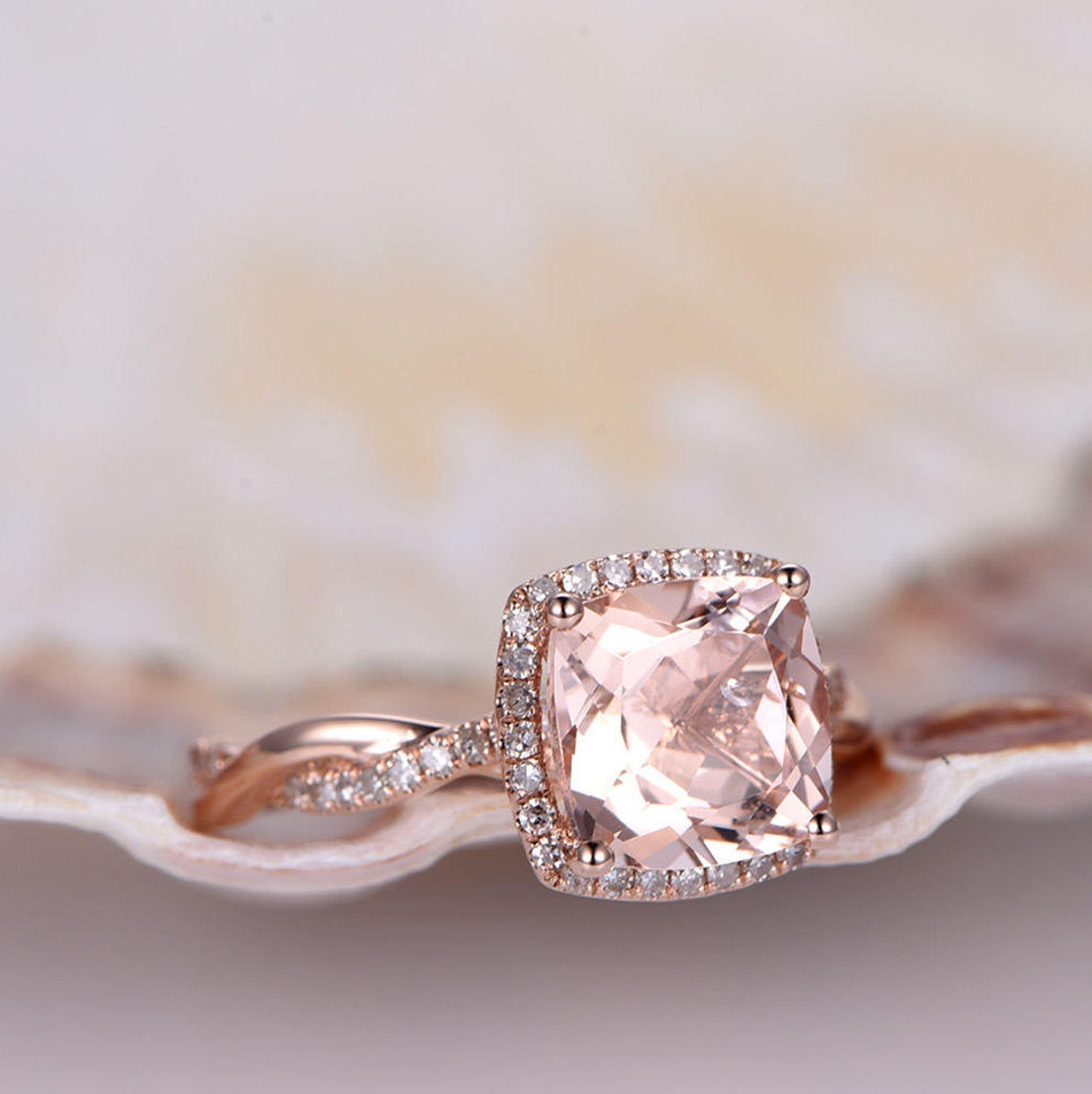 8mm Cushion Cut Morganite Bridal Ring Morganite Ring Twist - Etsy