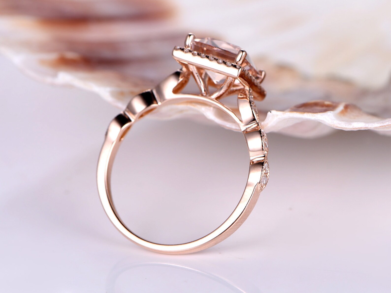 Princess Cut Morganite Engagement Ring 7mm Natural Morganite Ring Solid ...