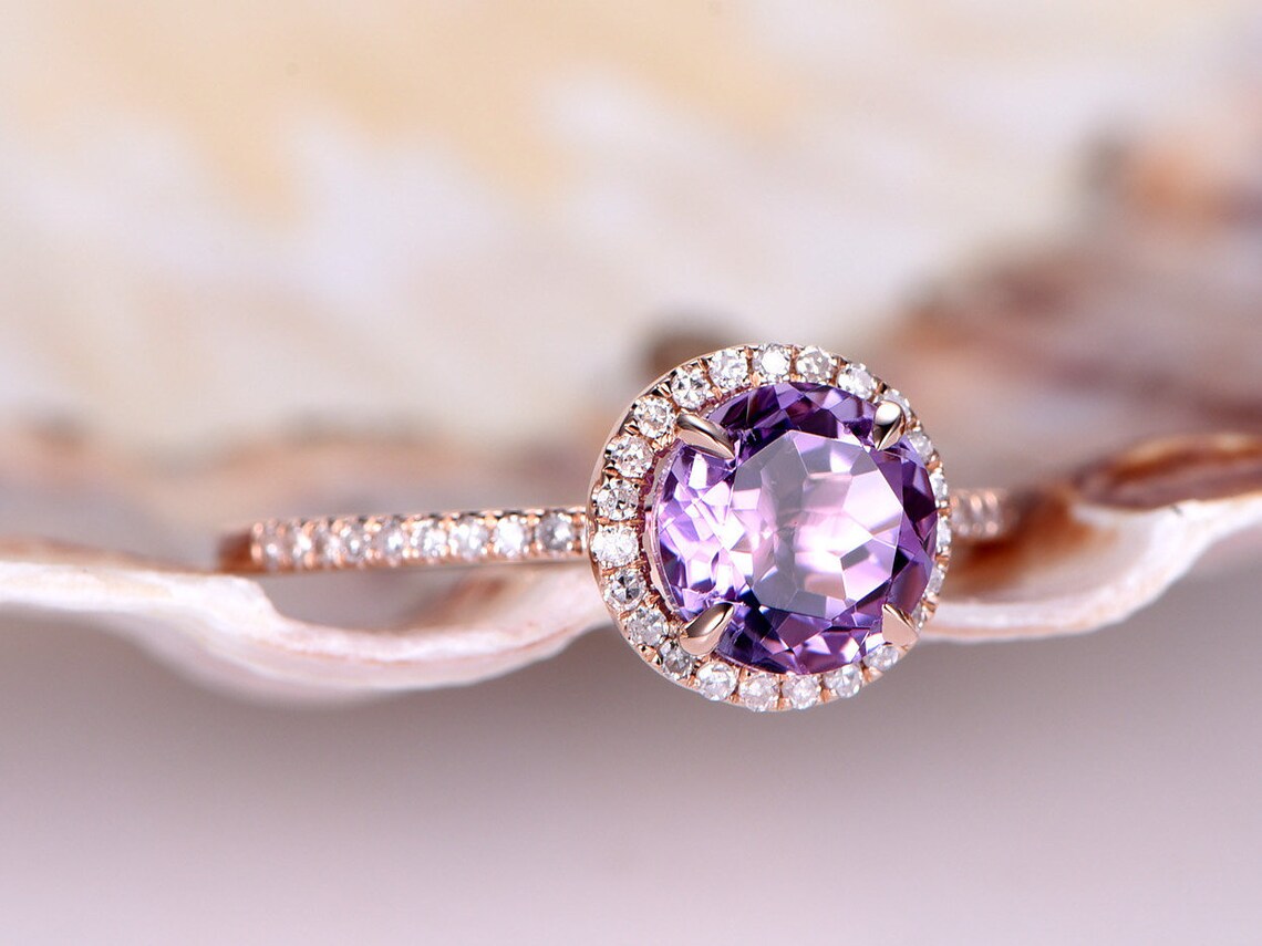 Round Cut Natural Amethyst Engagement Ring 6.5mm Amethyst - Etsy