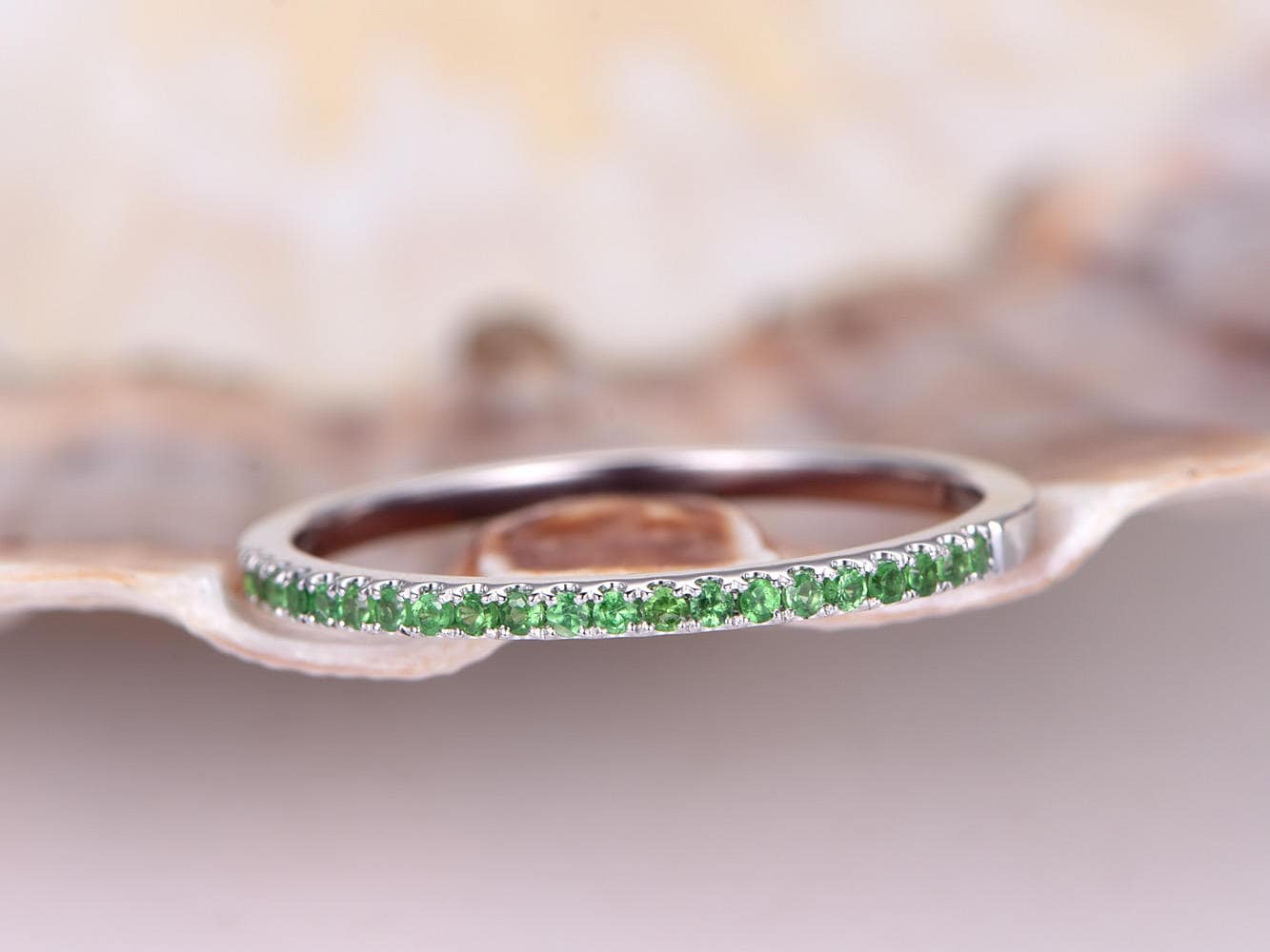 Natural Tsavorite Wedding Band Tsavorite Ring 14k White Gold - Etsy