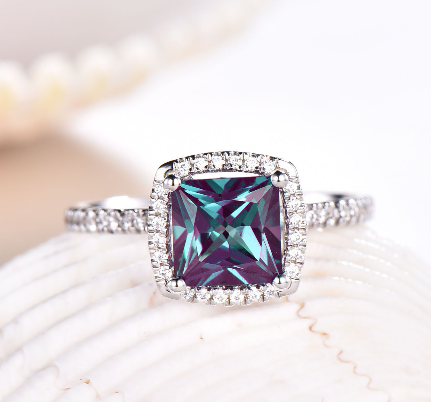 Princess Cut Alexandrite Engagement Ring White Gold Diamond - Etsy