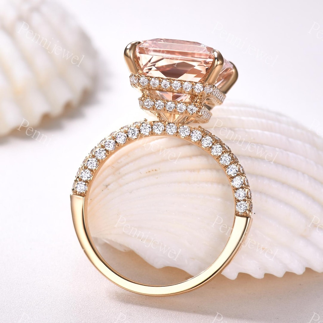 13x11mm Morganite Engagement Ring Radiant Cut Pink Morganite Ring Gold ...