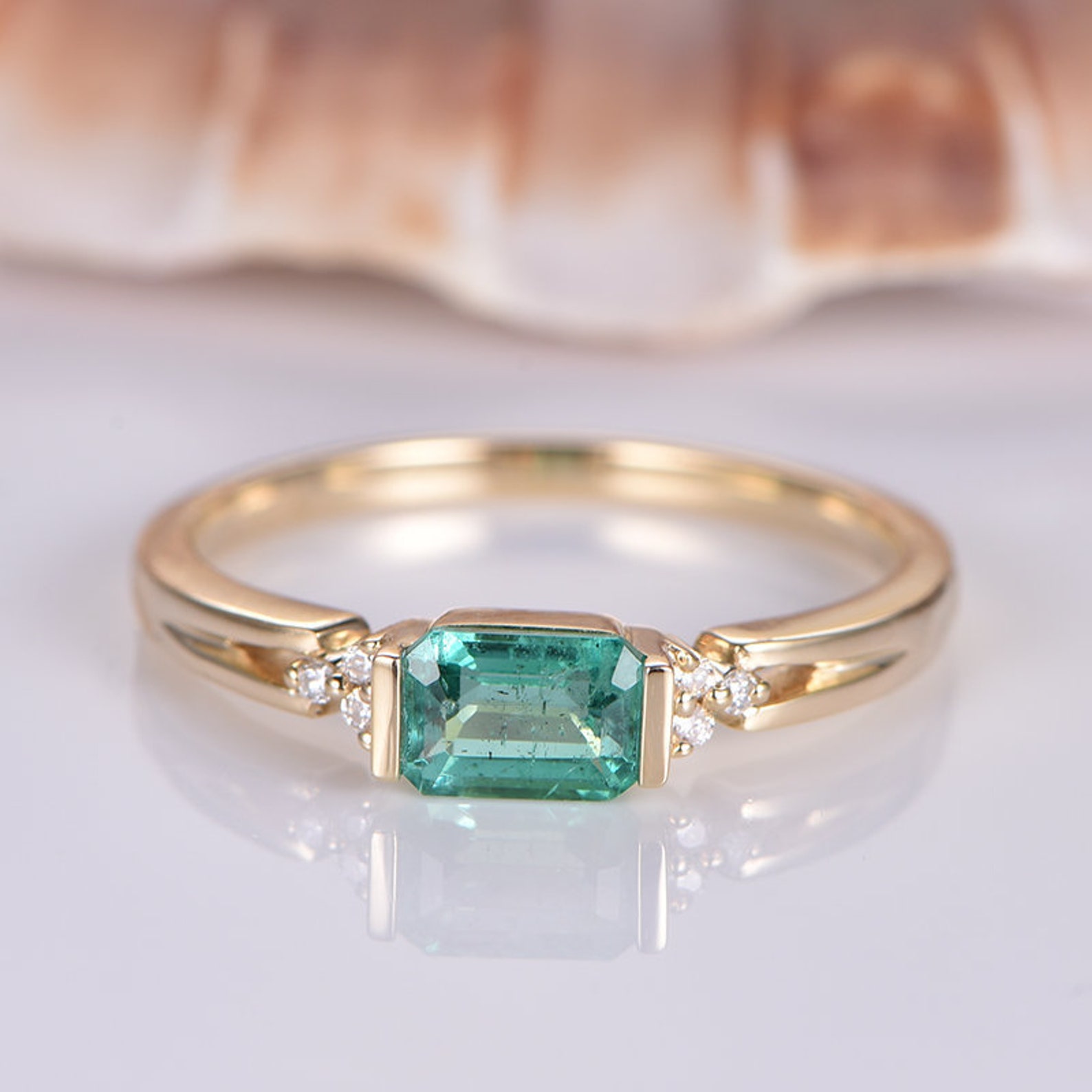 Natural Emerald Engagement Ring Solid 14k Yellow Gold 4x5mm - Etsy