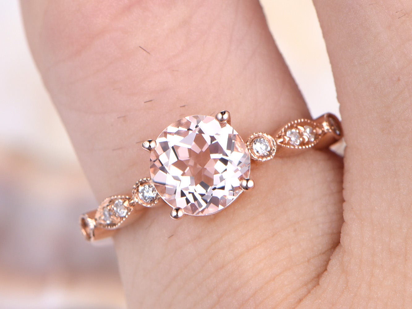 Pink Morganite Ring VS Morganite Engagement Ring 6.5mm Round Cut ...