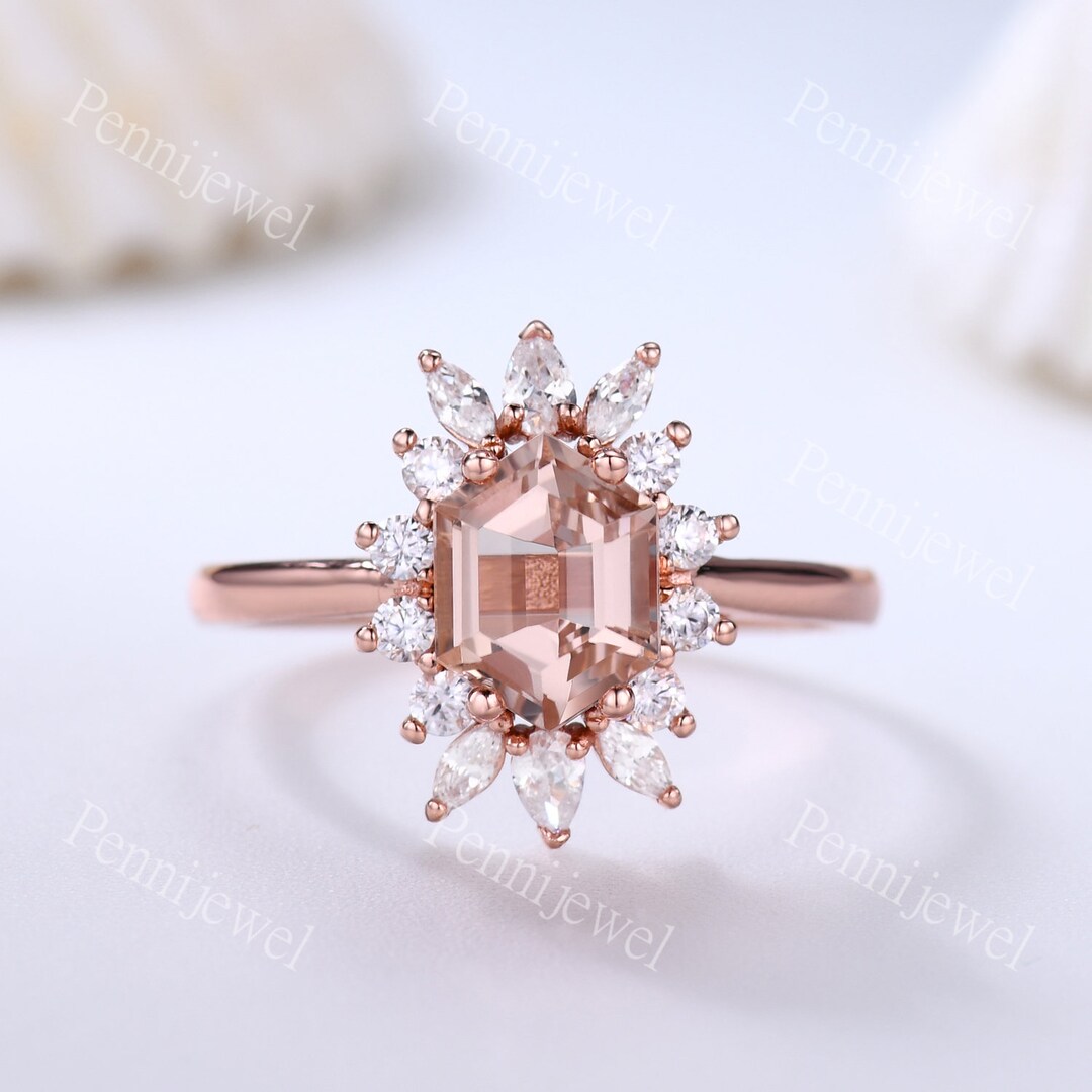 Unique Morganite Ringhexagon Cut Natural Morganitemoissanite - Etsy