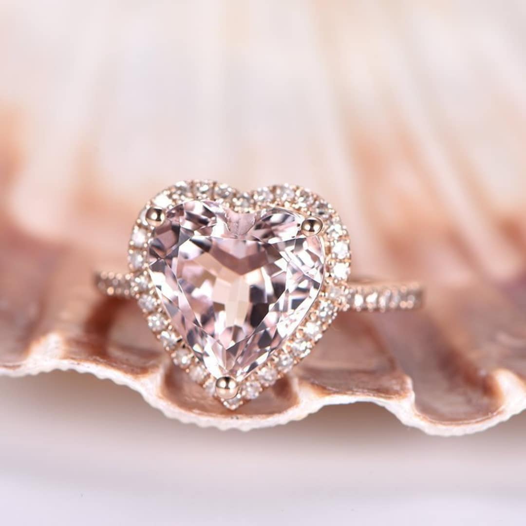 Heart Shape Morganite Engagement Ring 14k Rose Gold 10mm Peachy ...