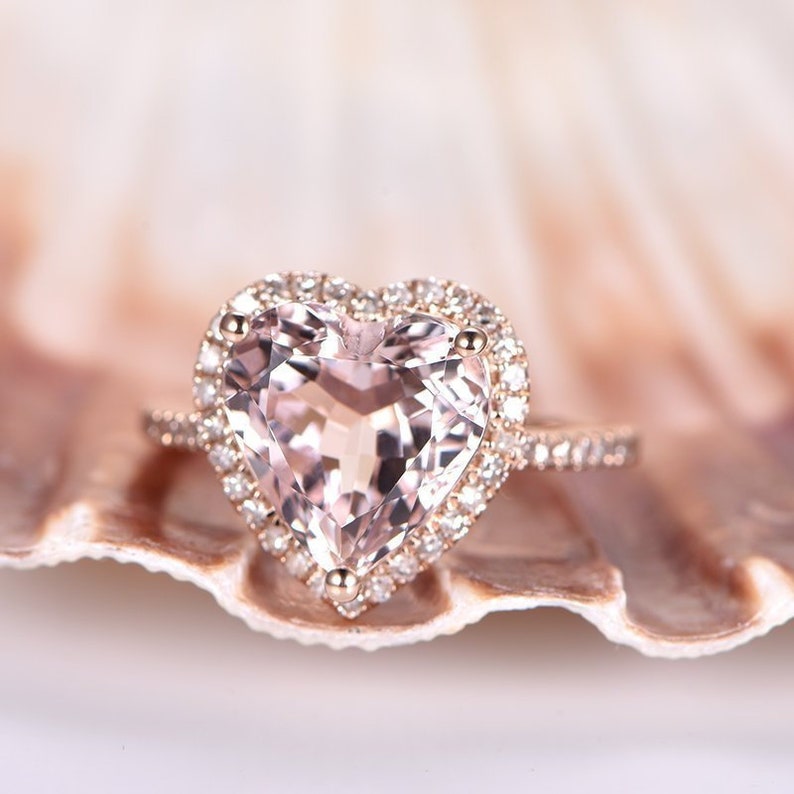 Heart Shape Morganite Engagement Ring 14k Rose Gold 10mm - Etsy