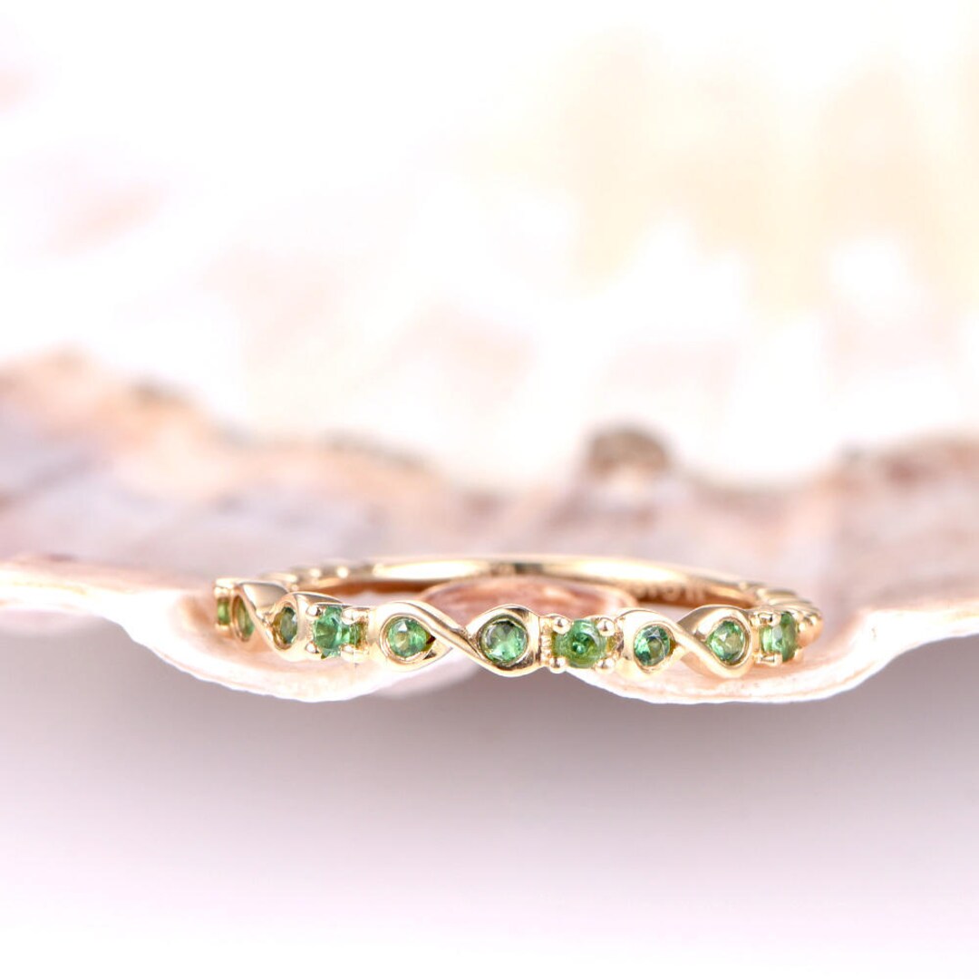 Natural Tsavorite Wedding Band Tsavorite Ring 14k Yellow Gold Half ...