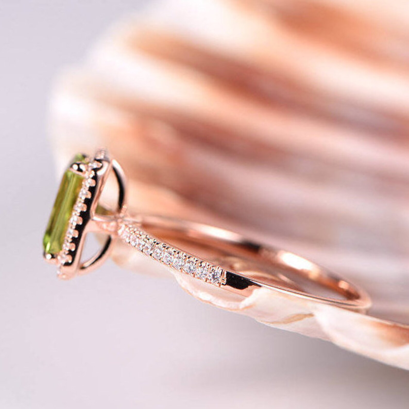 Peridot Ring Emerald Cut Peridot Engagement Ring 6x8mm - Etsy