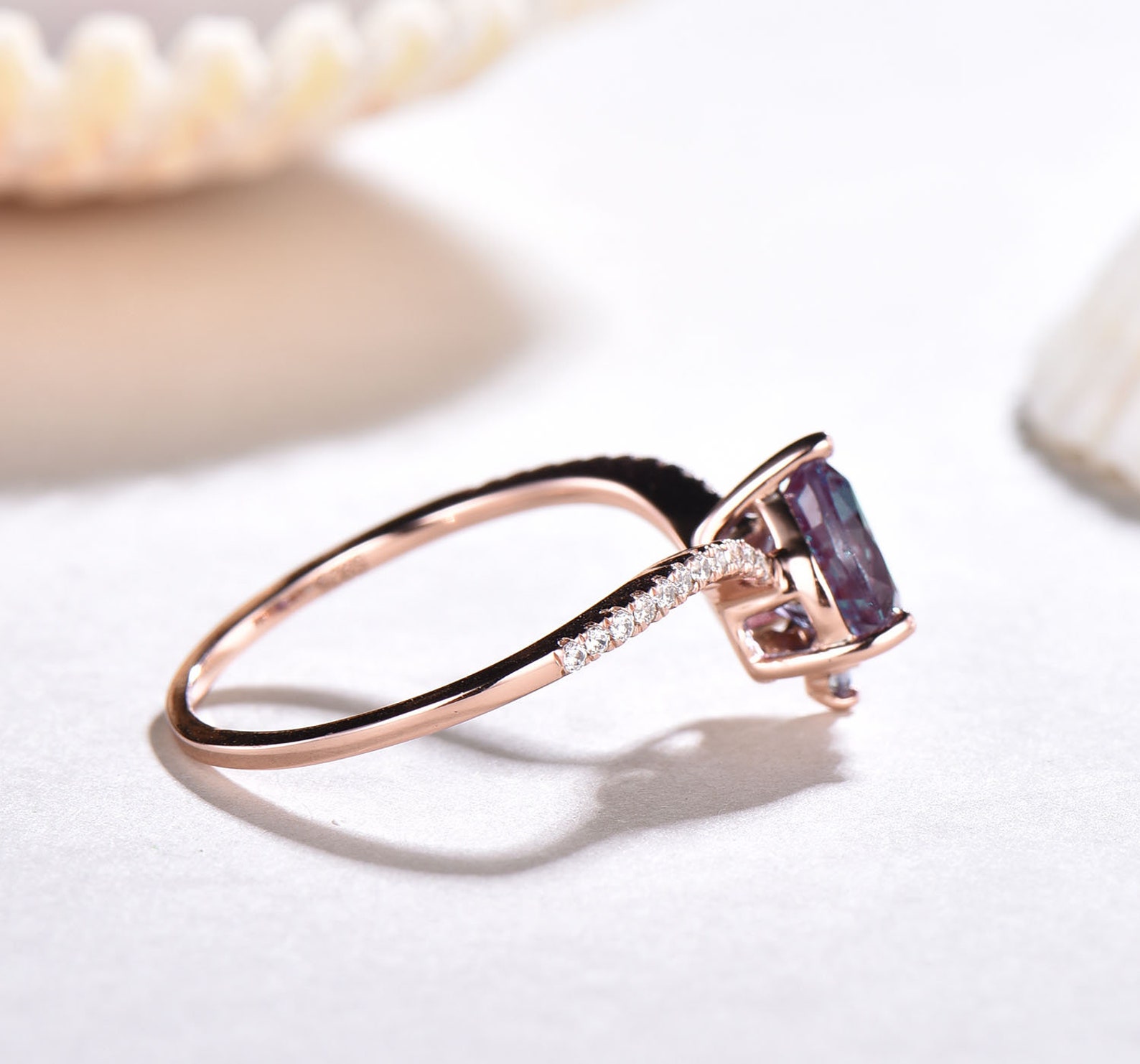 Heart Shaped Alexandrite Engagement Ring Women Unique Moissanite ...