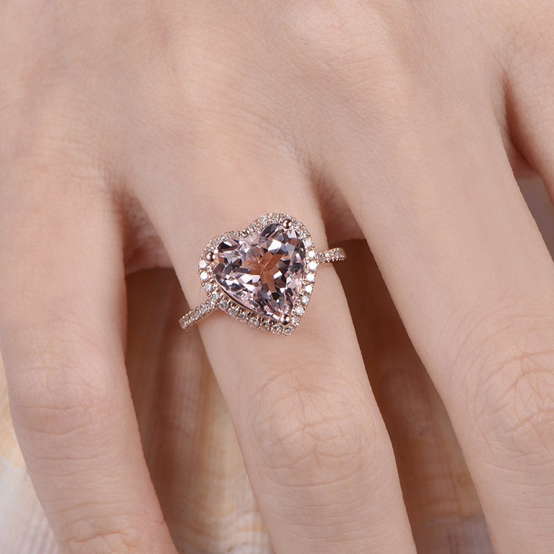 Heart Shape Morganite Engagement Ring 14k Rose Gold 10mm - Etsy