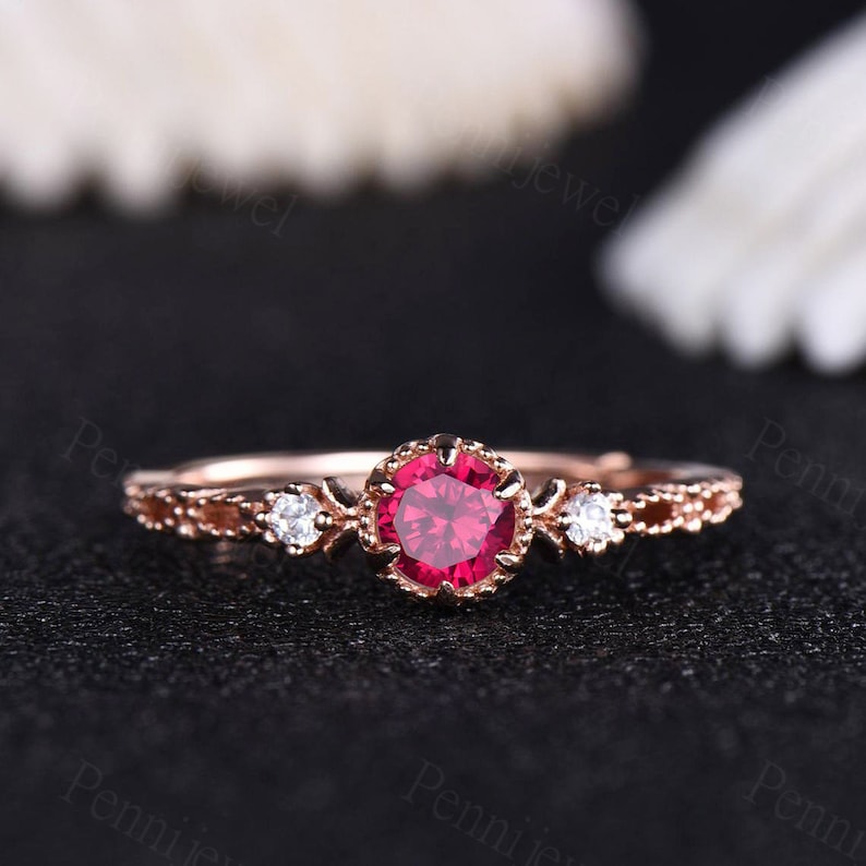 Ruby Ring Ruby Wedding Ring 14k Rose Gold Ruby Promise Ring - Etsy