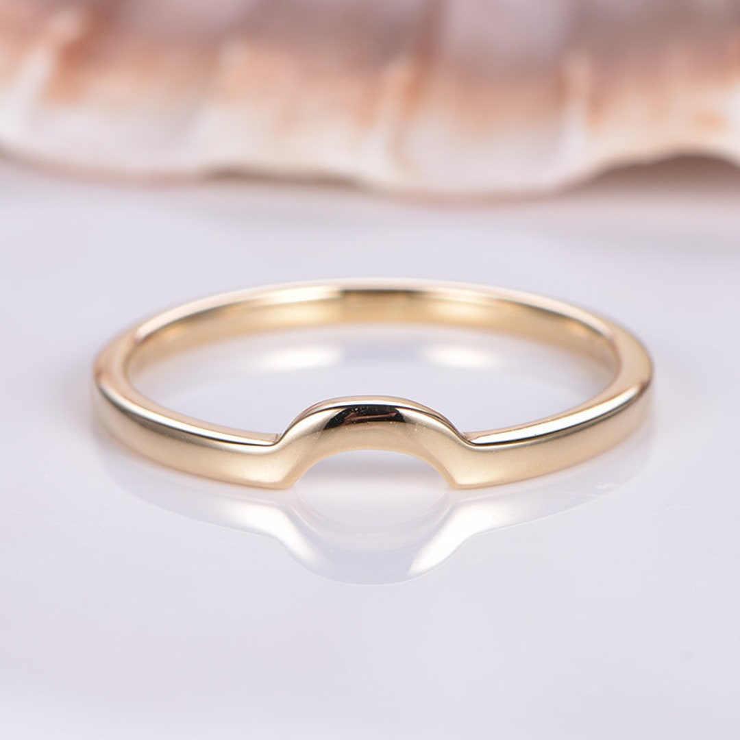 Plain Gold Ring Yellow Gold Wedding Ring Curved Plain Gold Matching ...