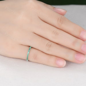 Emerald Eternity Wedding Band,may Birthstone Ring,pave Matching Band,green Emerald Stack Ring ...
