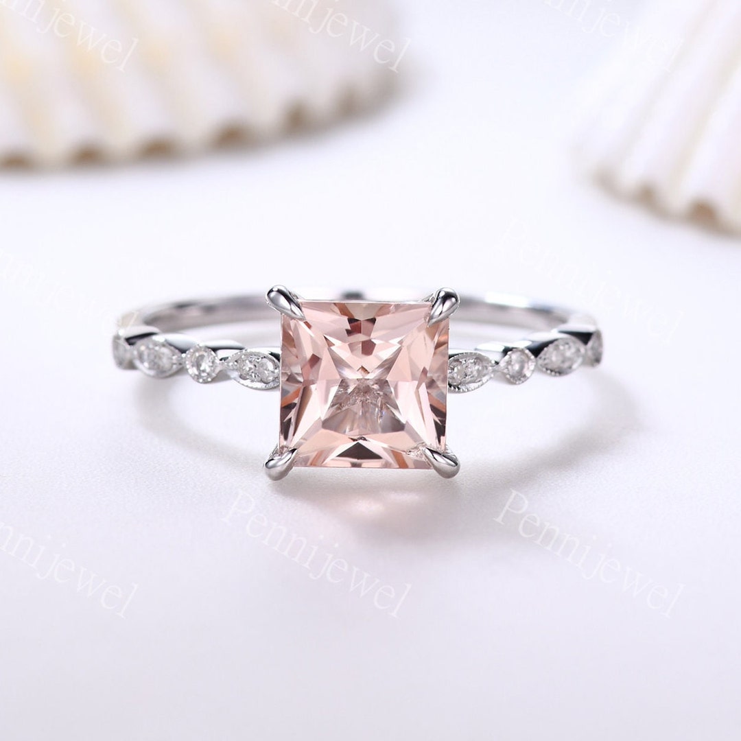 Unique Morganite Engagement Ring White Gold Art Deco Diamond Band ...