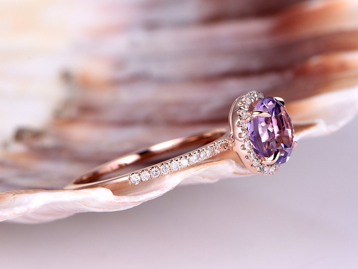 Round Cut Natural Amethyst Engagement Ring 6.5mm Amethyst - Etsy