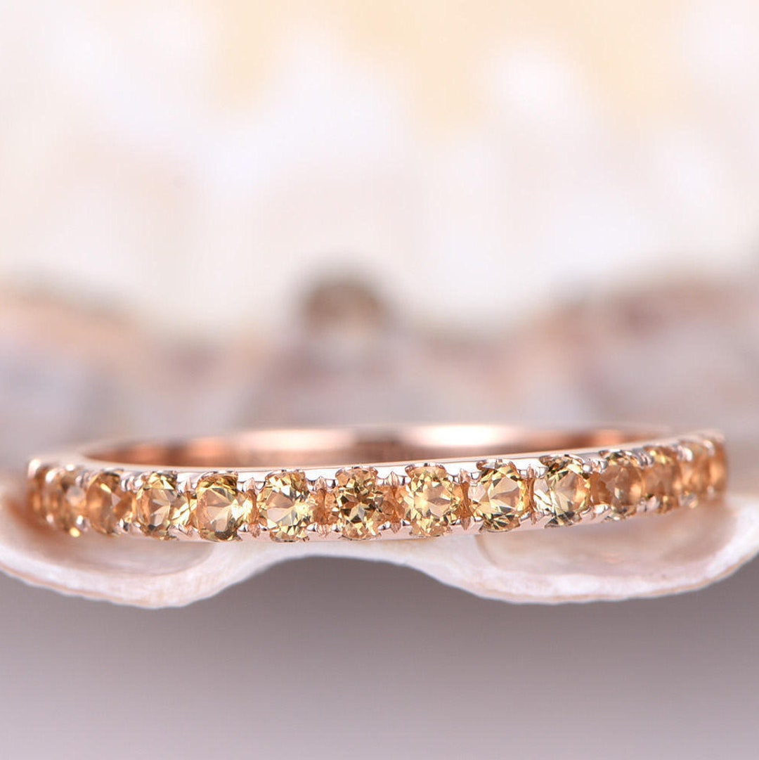 Citrine Ring Gold Citrine Wedding Band Half Eternity 2mm Round Yellow ...