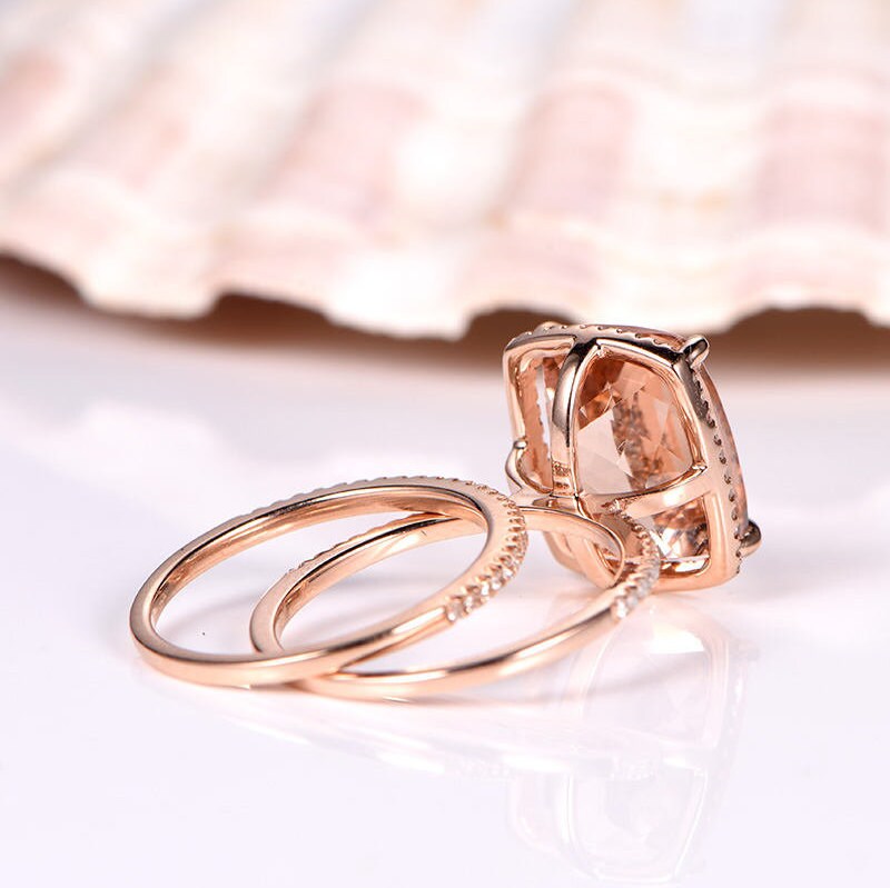 Morganite Ring Set Big Cushion Morganite Engagement Ring | Etsy
