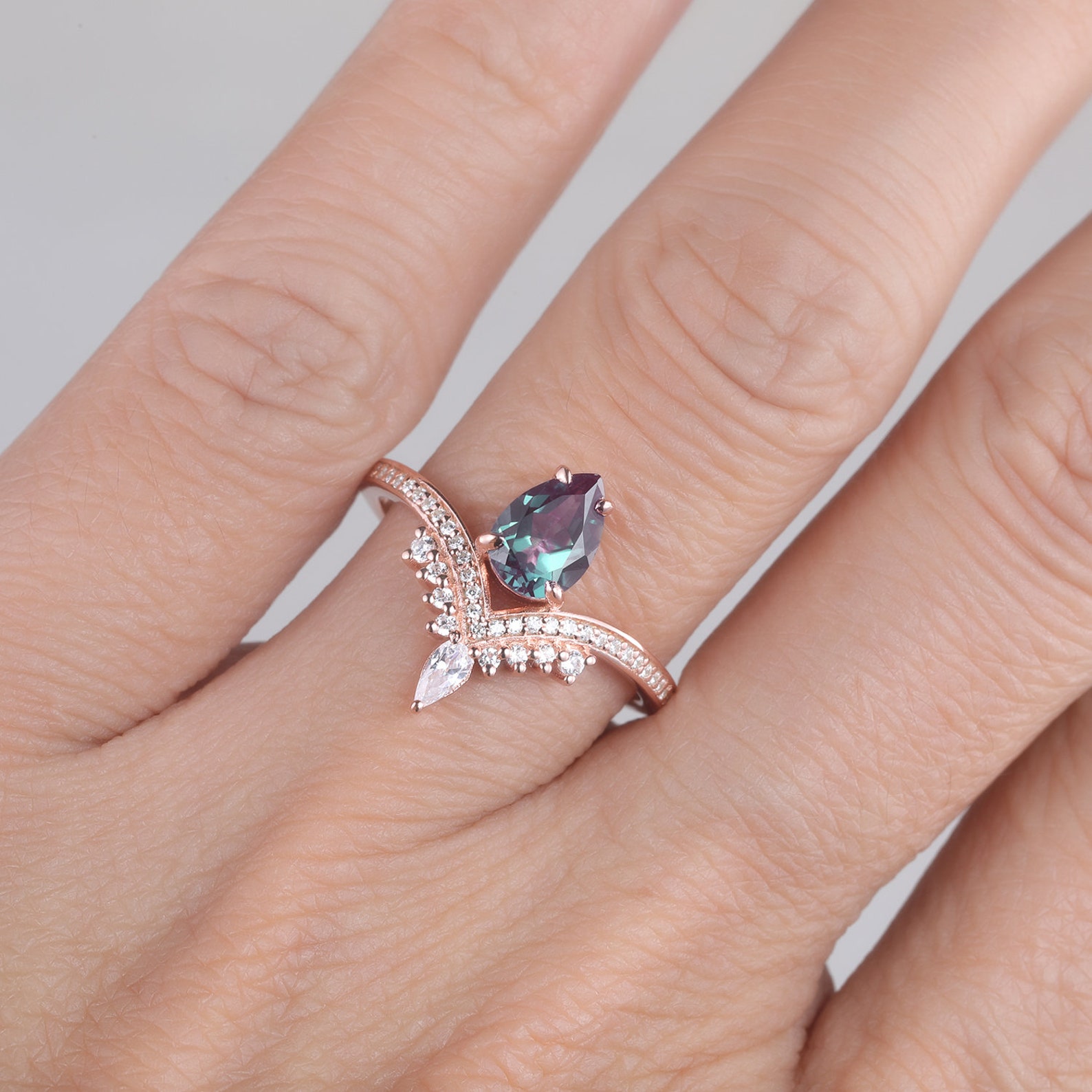 Alexandrite Wedding Set Alexandrite Engagement Ring Rose Gold | Etsy