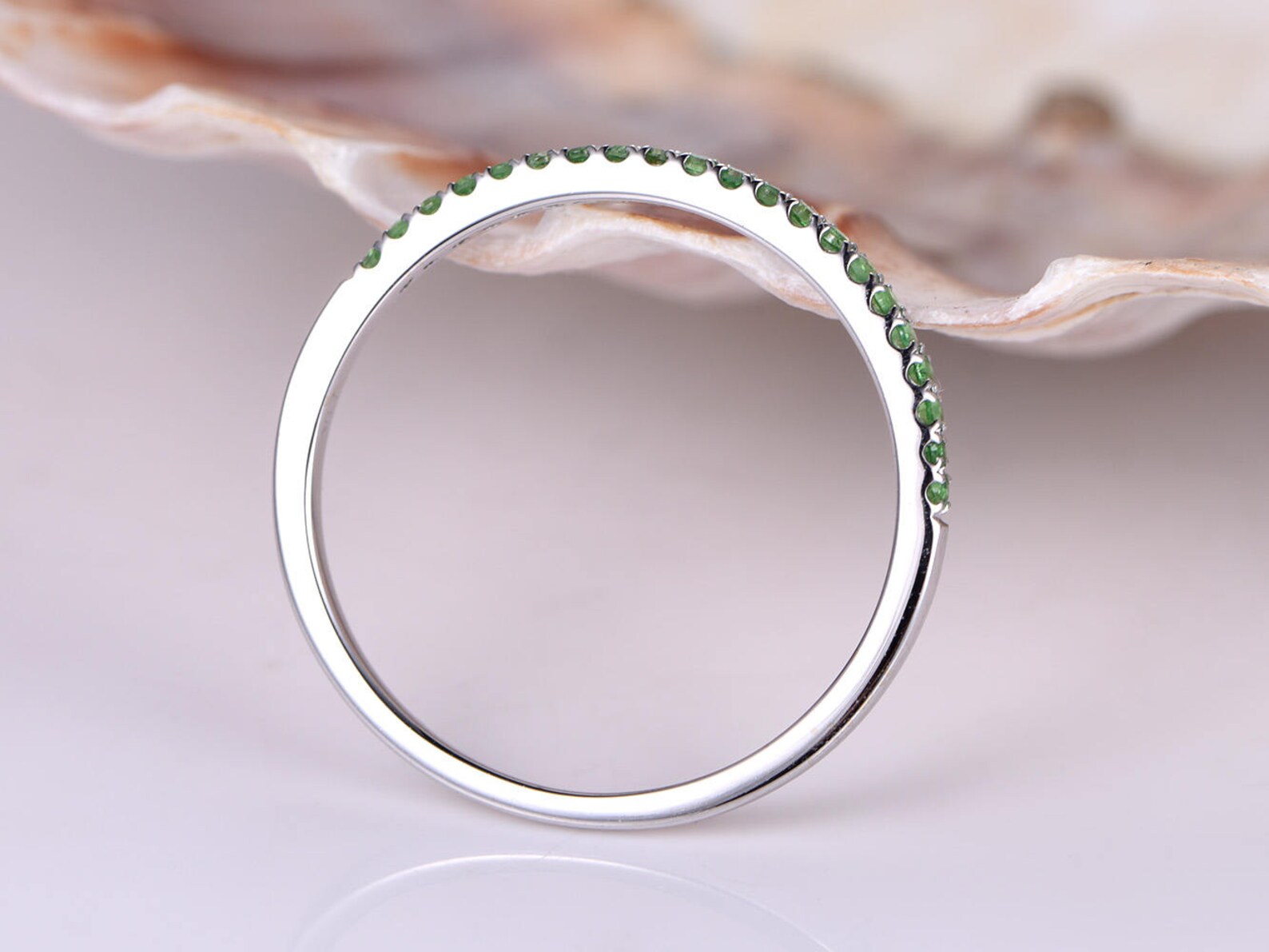 Natural Tsavorite Wedding Band Tsavorite Ring 14k White Gold Half ...