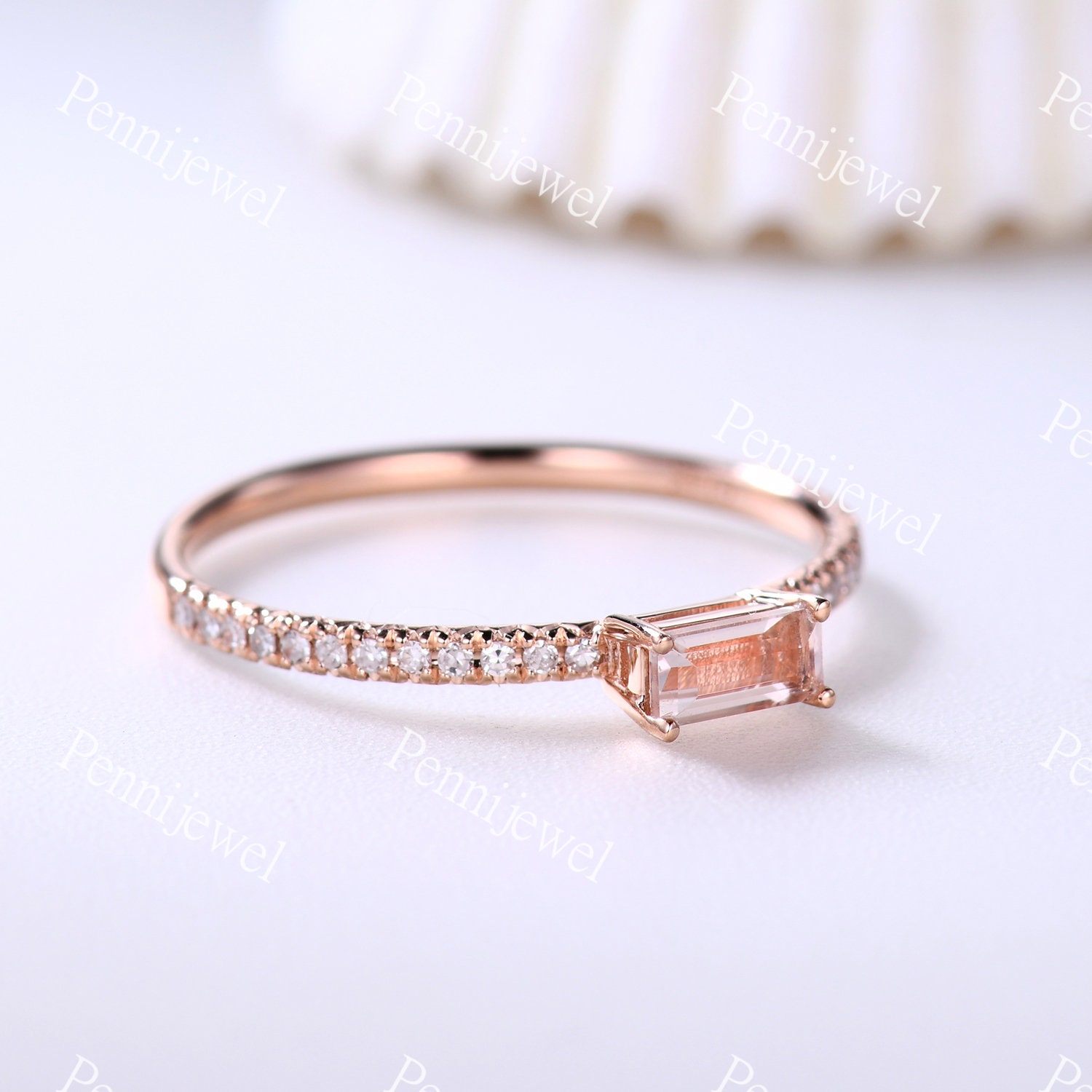 Baguette Morganite Promise Ringdainty Natural Morganite | Etsy