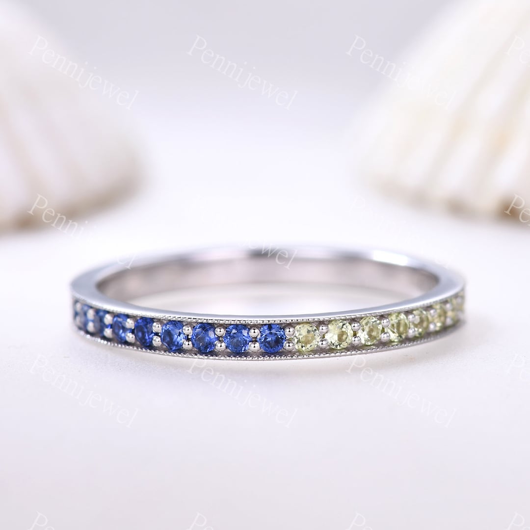 3 Birthstones Wedding Band,sapphire Peridot & Opal Matching Band ...