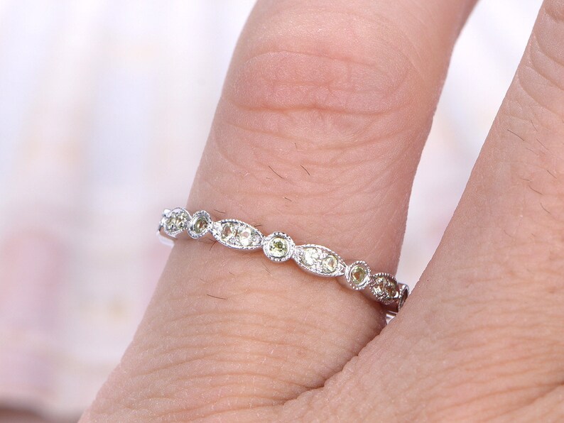 Full Eternity Peridot Wedding Band Milgrain Design Wedding - Etsy