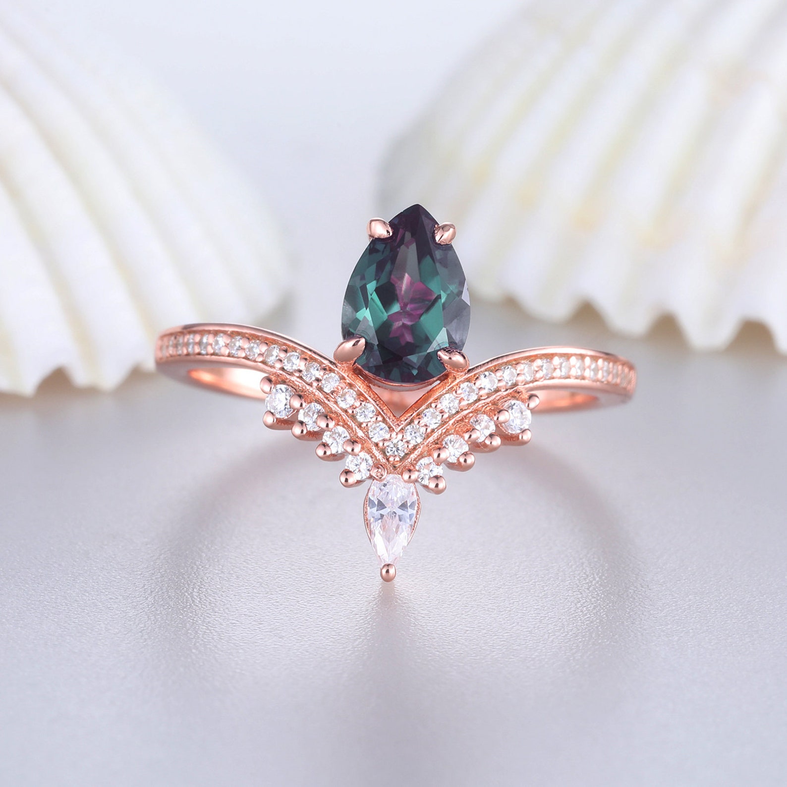 Alexandrite Wedding Set Alexandrite Engagement Ring Rose Gold - Etsy