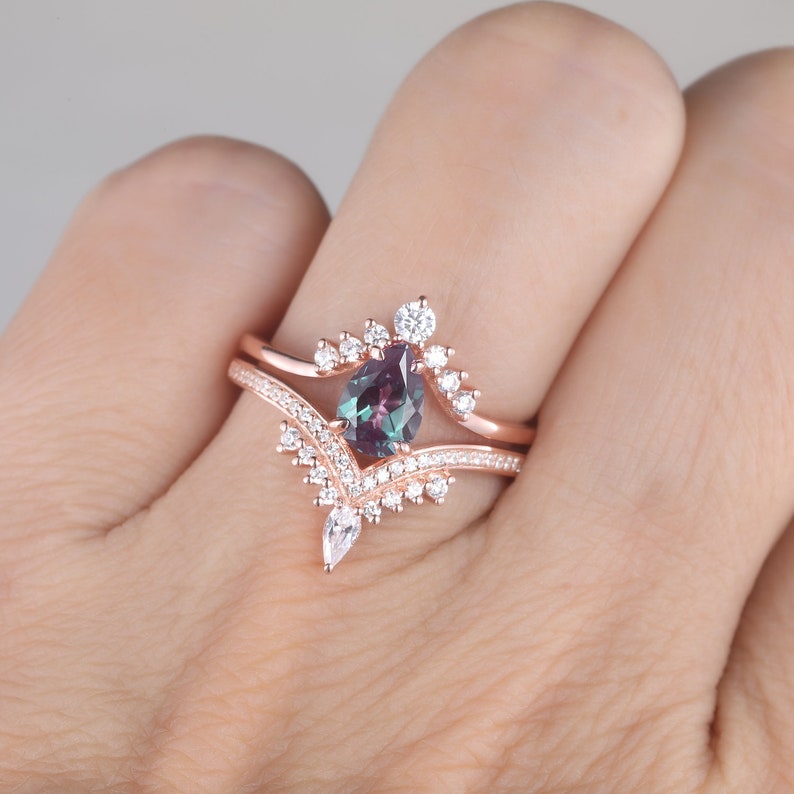 Alexandrite Wedding Set Alexandrite Engagement Ring Rose Gold - Etsy
