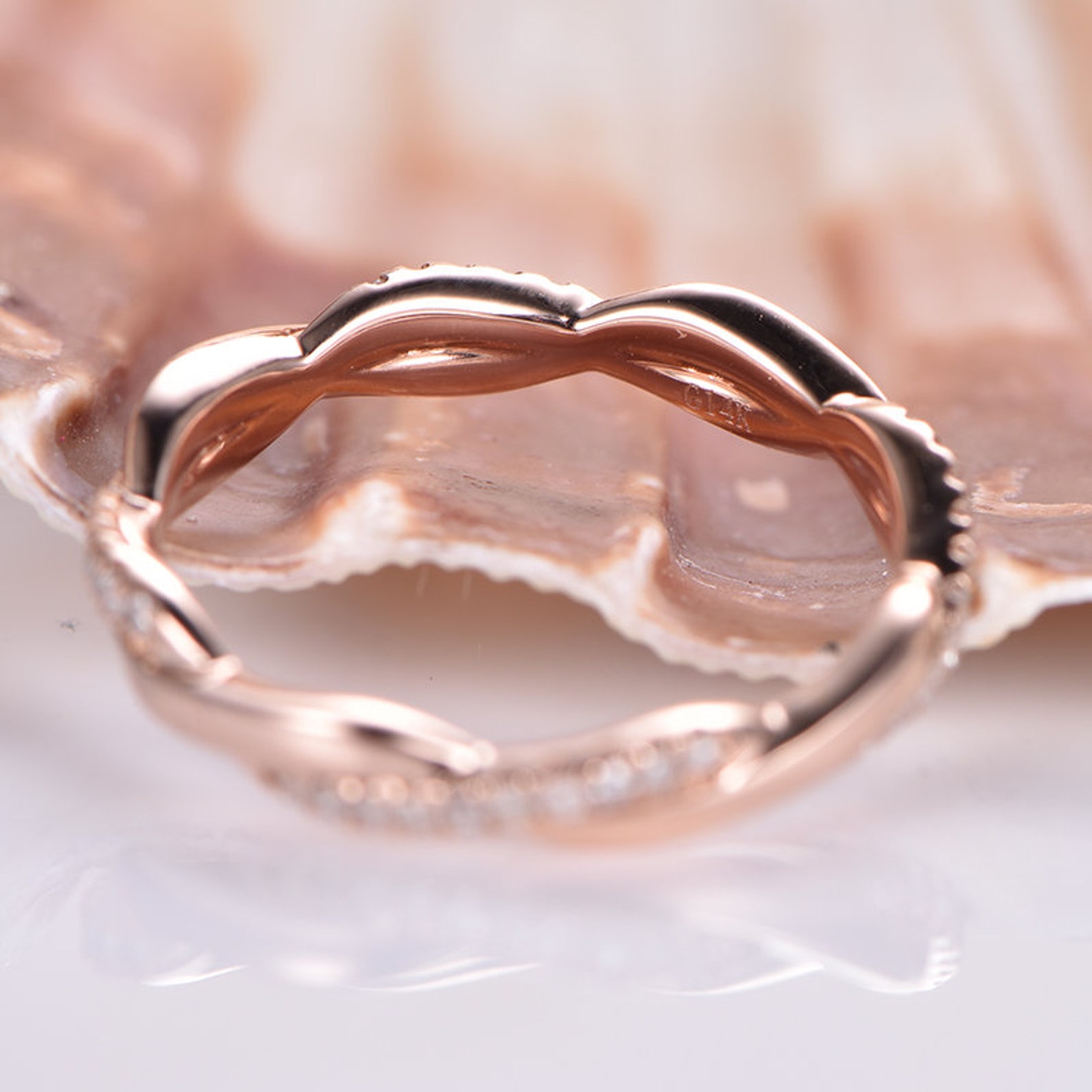 Infinity Ring Diamond Wedding Band Twist Design Solid 14k Rose Gold ...