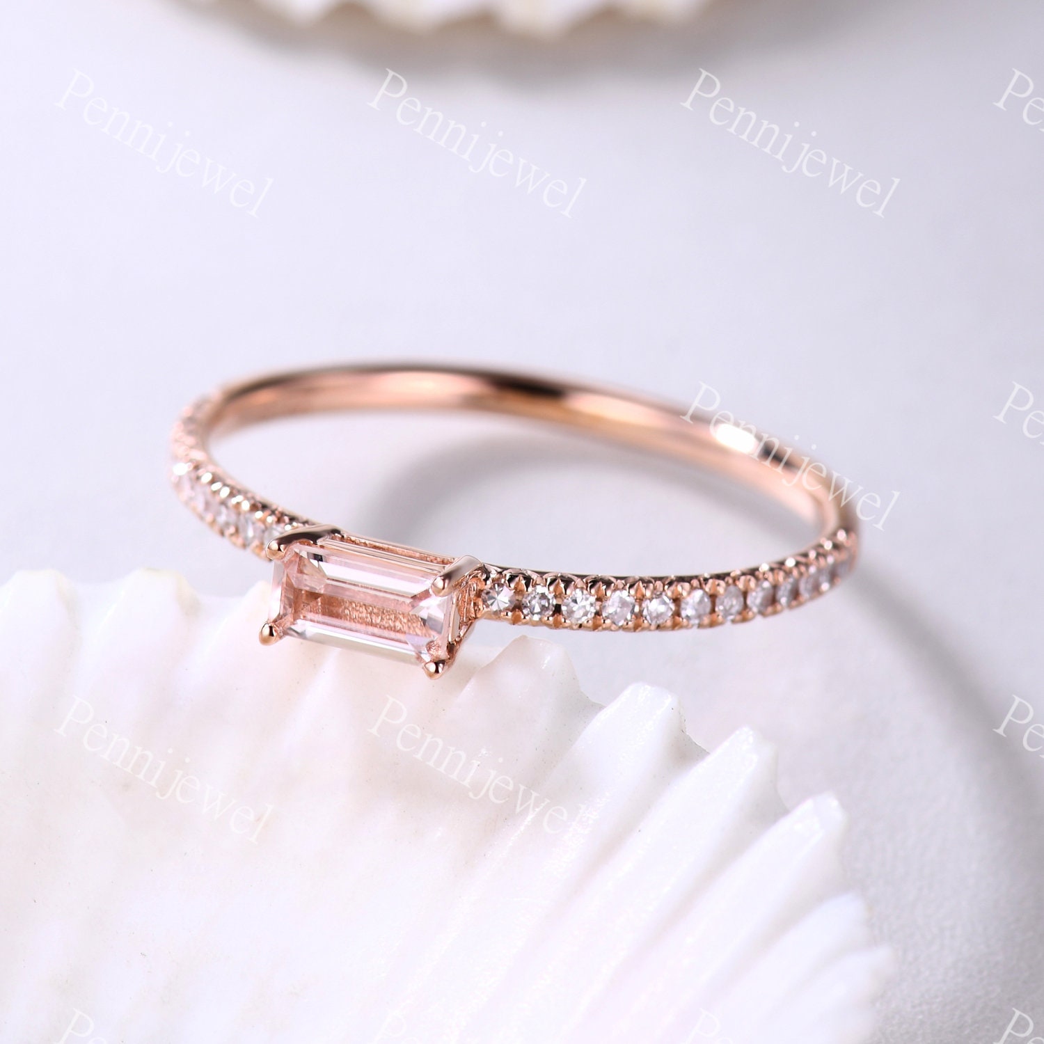 Baguette Morganite Promise Ringdainty Natural Morganite | Etsy